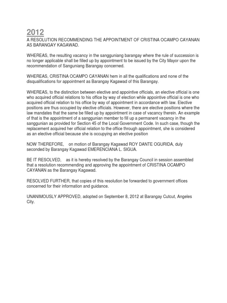 Kagawad Resolution | PDF