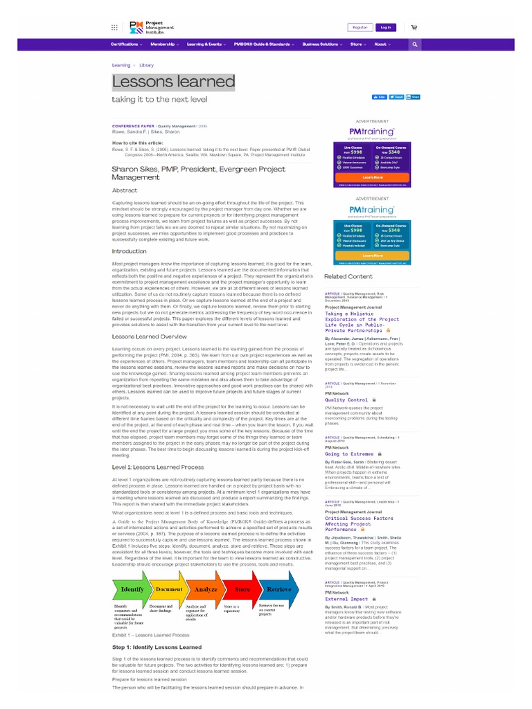 Lessons Learned | PDF
