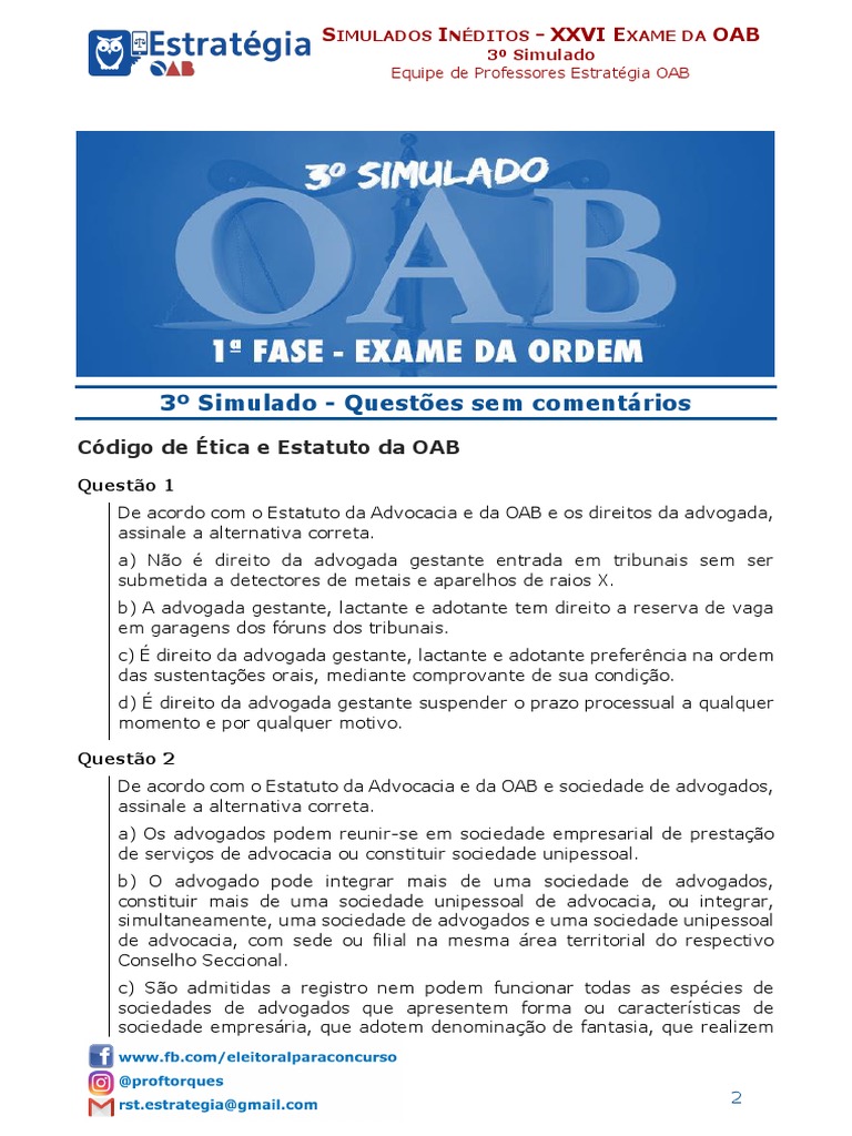 3º Simulado OAB Estratégia OAB PDF | PDF
