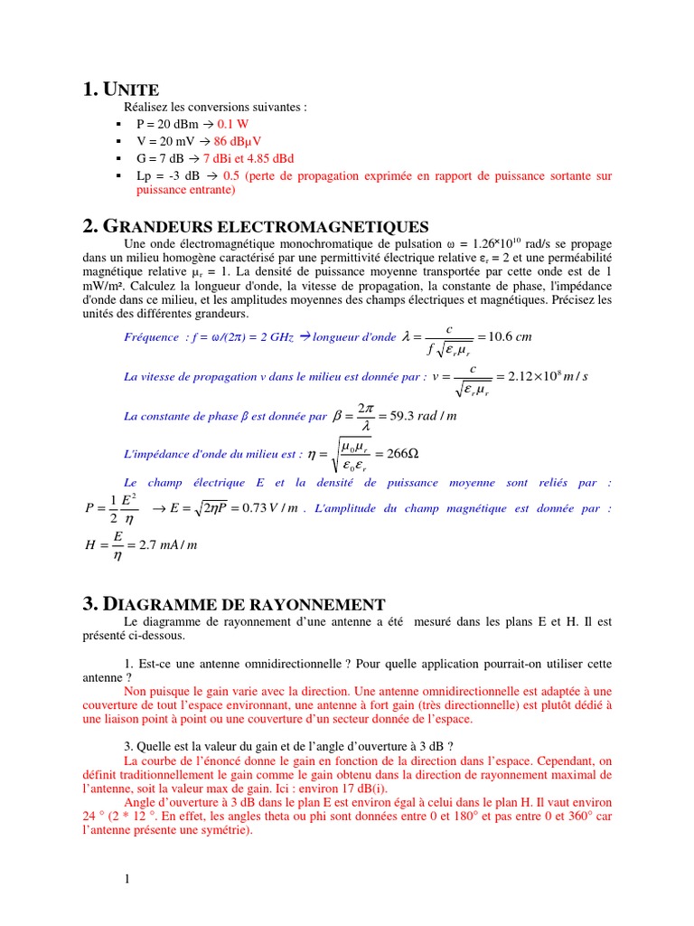 Corrections TD Antennes & Outils Et Modeles Pour La Transmission PDF | PDF