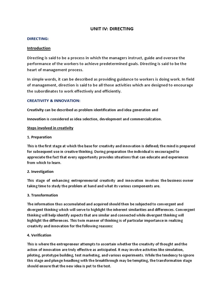 POM - Unit 4 - Directing - Notes | PDF