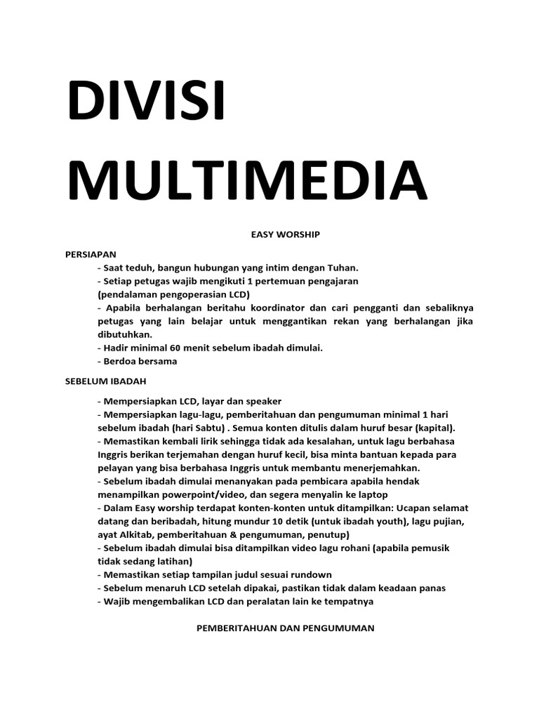 Sop Divisi Multimedia | PDF