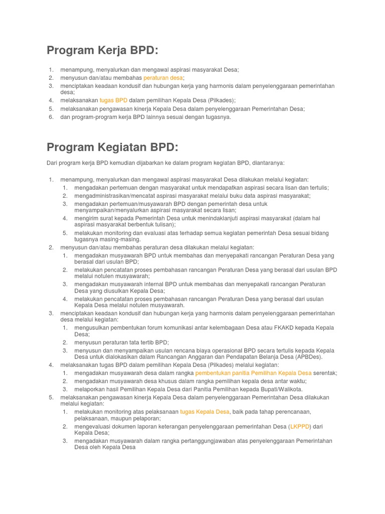 Program Kerja BPD | PDF