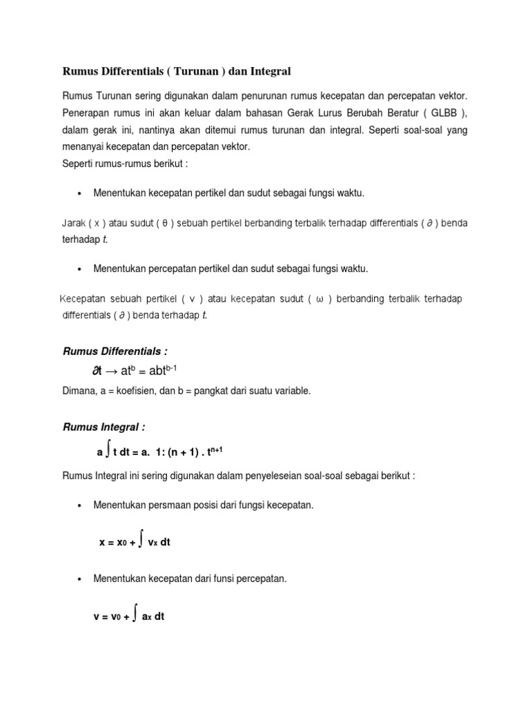 Rumus Differentials Dan Integral | PDF