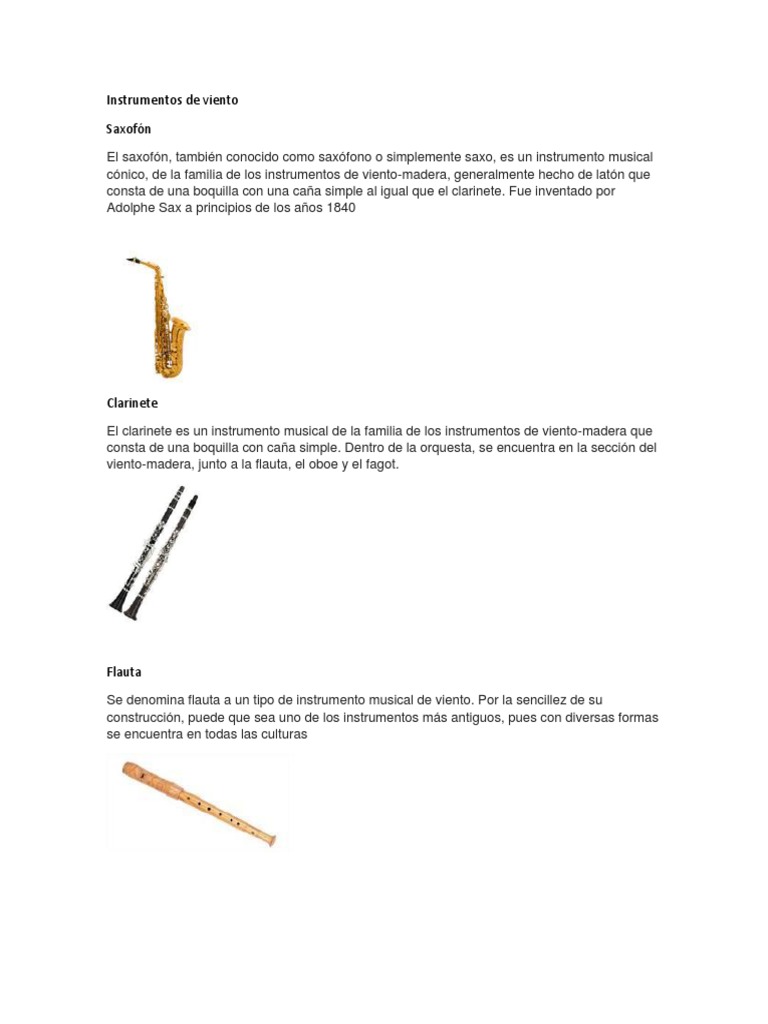 Instrumentos de Viento: Tipos y Características | PDF | Instrumentos de ...