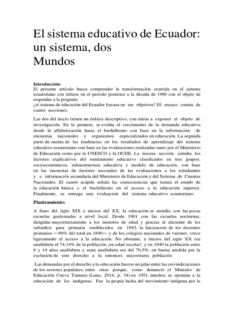 El Sistema Educativo de Ecuador | PDF | Ecuador | Educación Secundaria