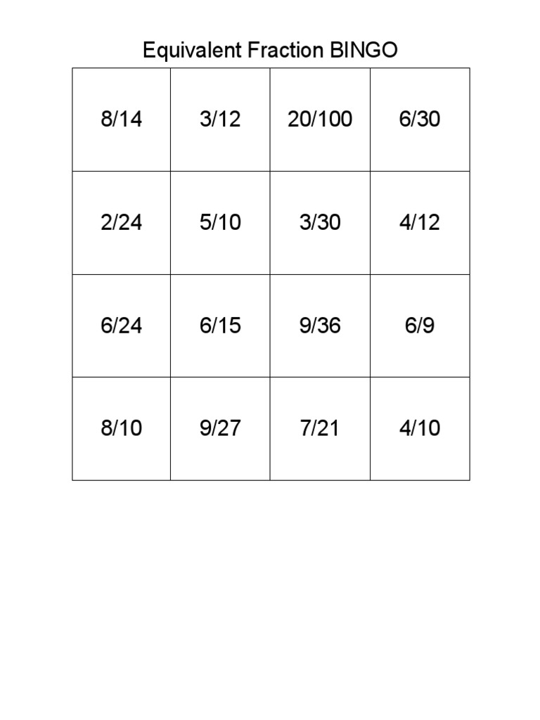Equivalent Fraction Bingo | PDF