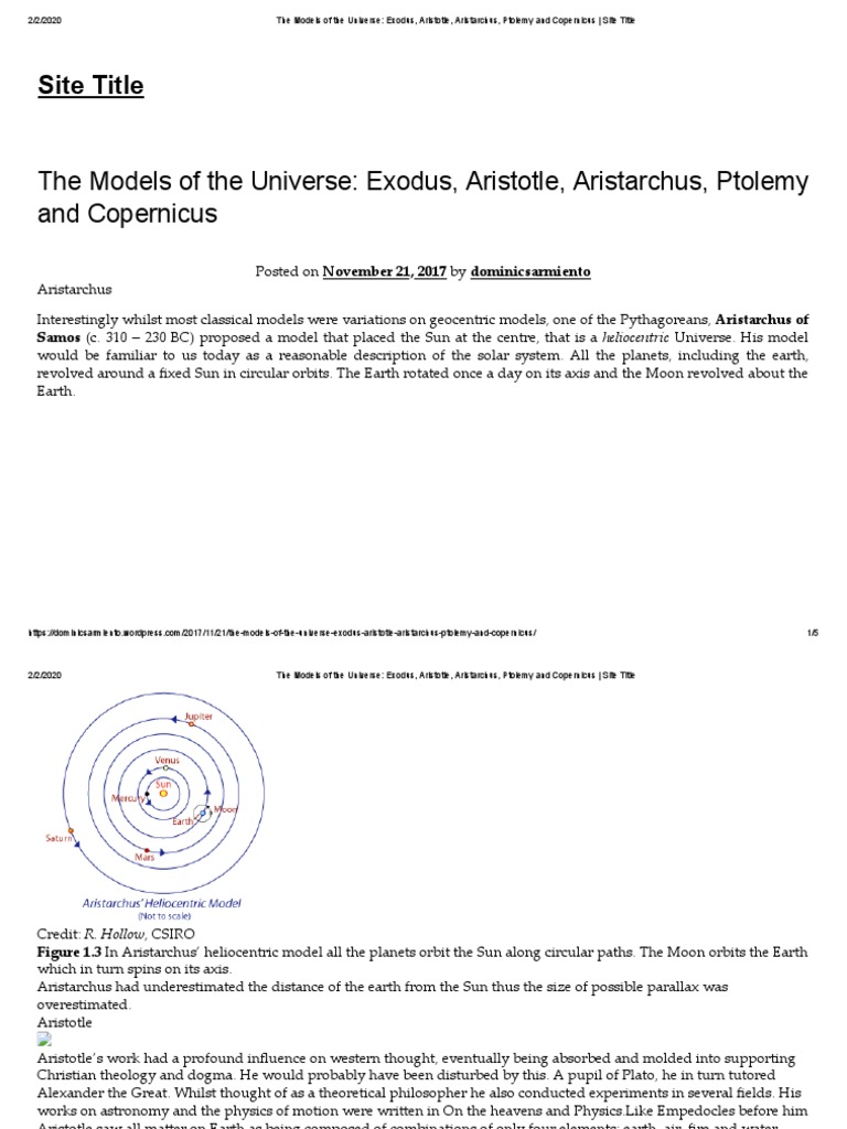 The Models of The Universe - Exodus, Aristotle, Aristarchus, Ptolemy ...