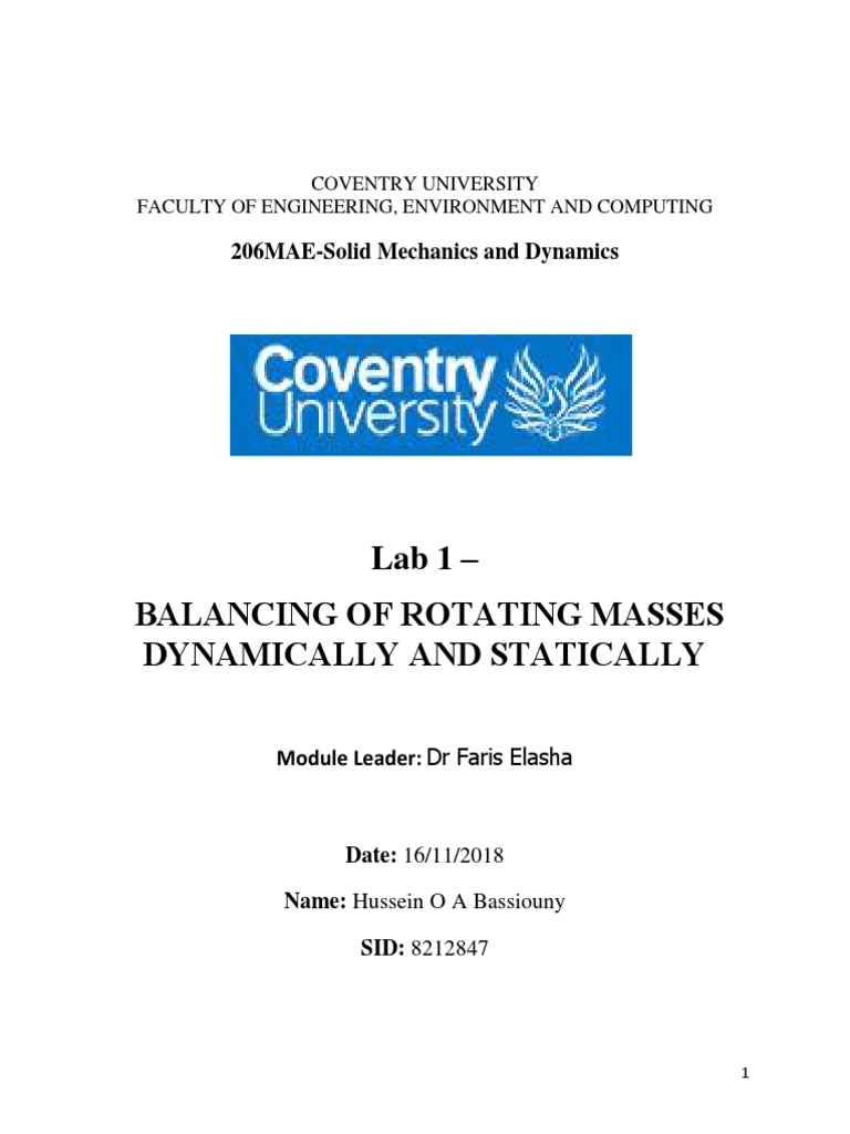 Balancing of Rotating Masses Report | PDF | Rotation Around A Fixed Axis | Machines