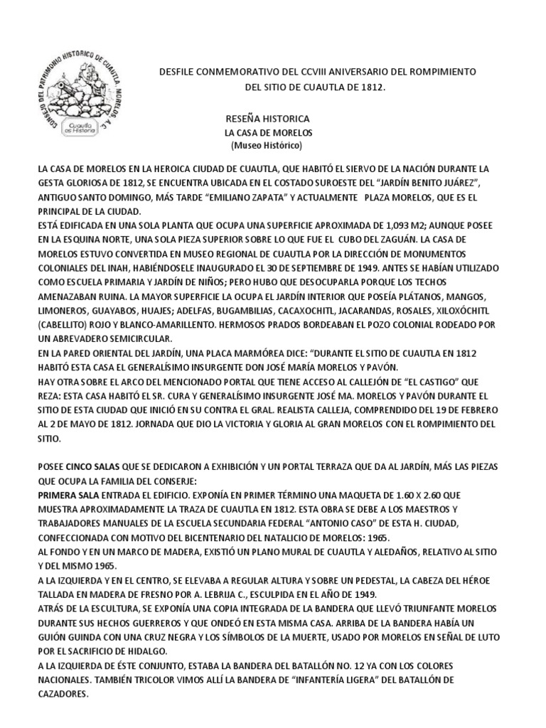 2020 Reseña Historica Casa de Morelos | PDF | México independiente ...