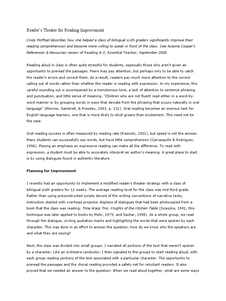 ESL-Reader's Theater For Reading Improvement | PDF | Cultural ...