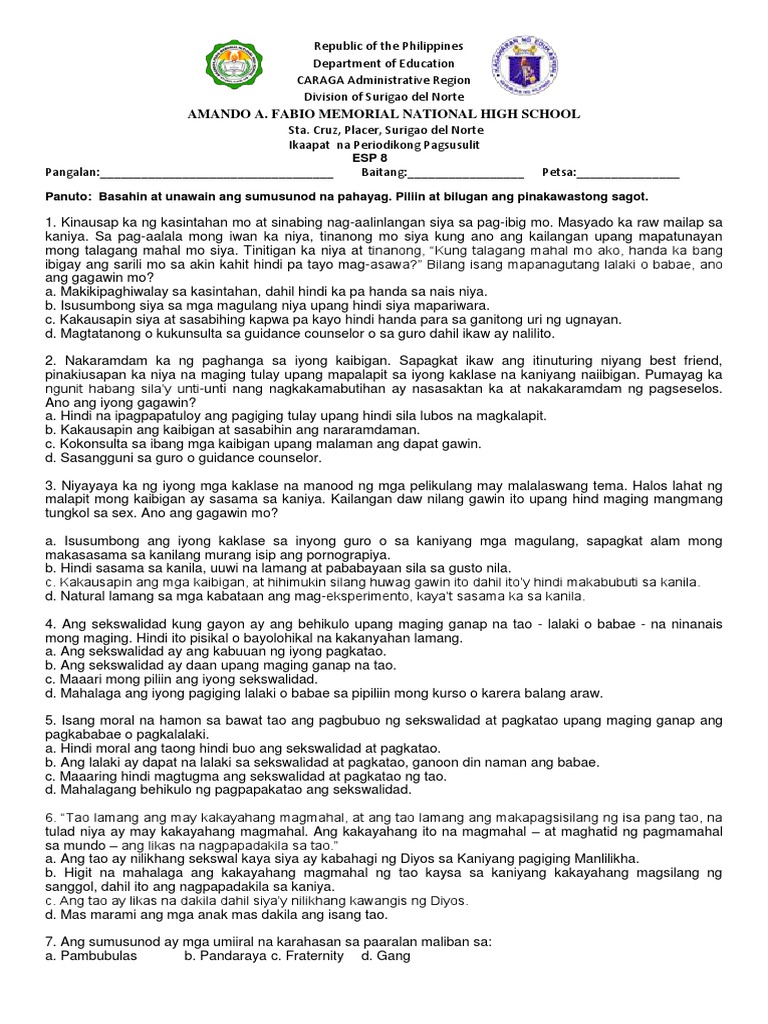 ESP 8 4th QUARTER | PDF