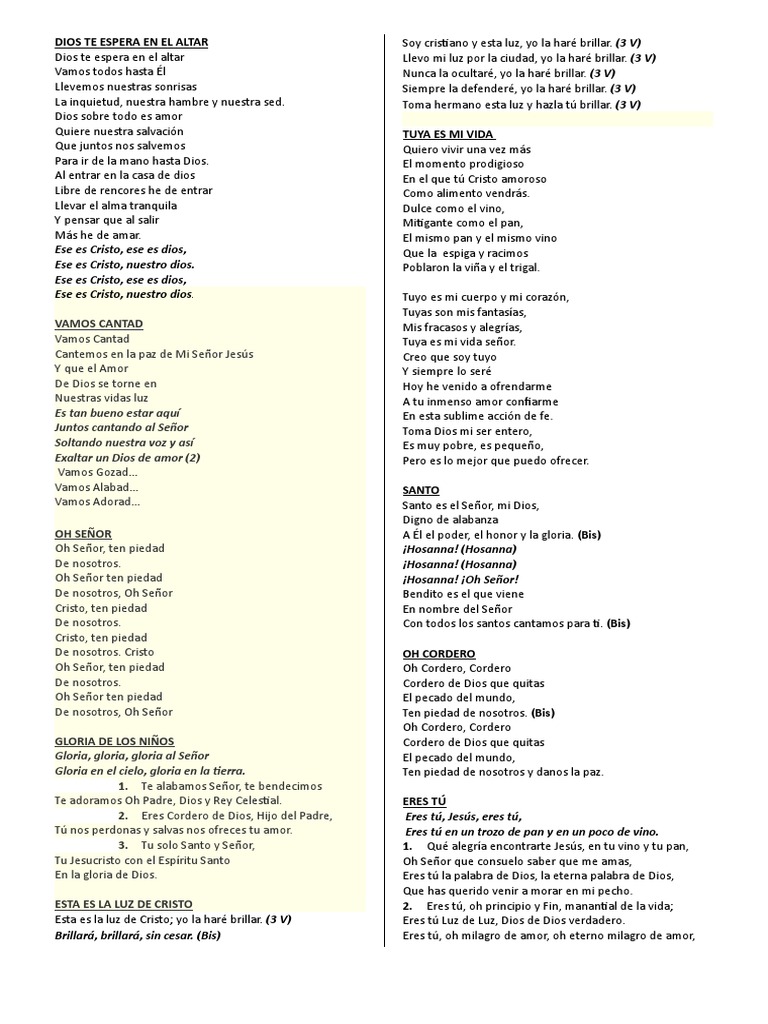 Cantos para Primera Comunion | PDF | eucaristía | María, madre de Jesús