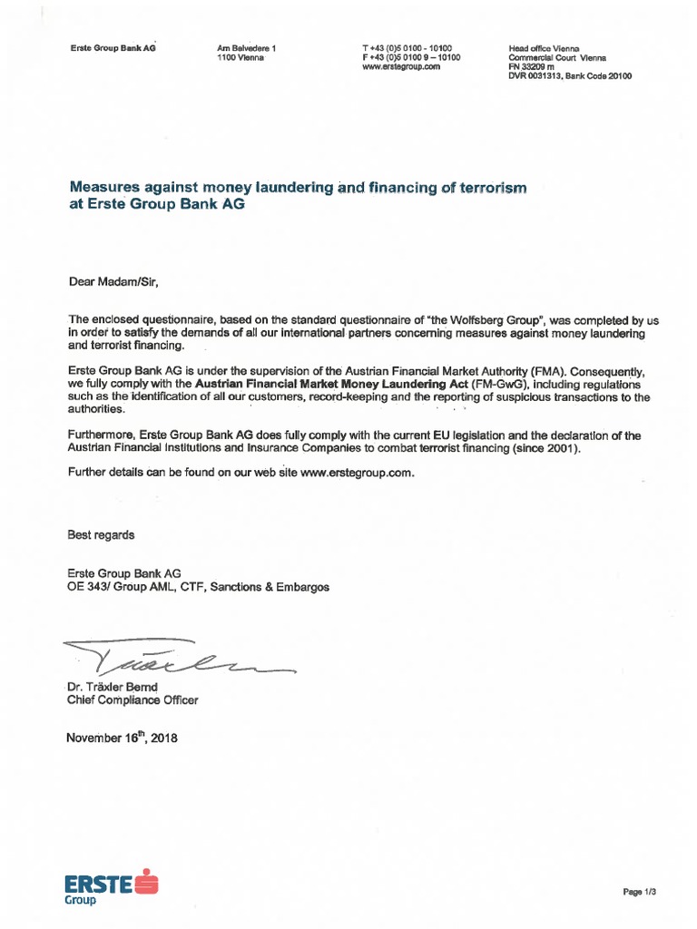 AML Questionnaire Erste Group | PDF