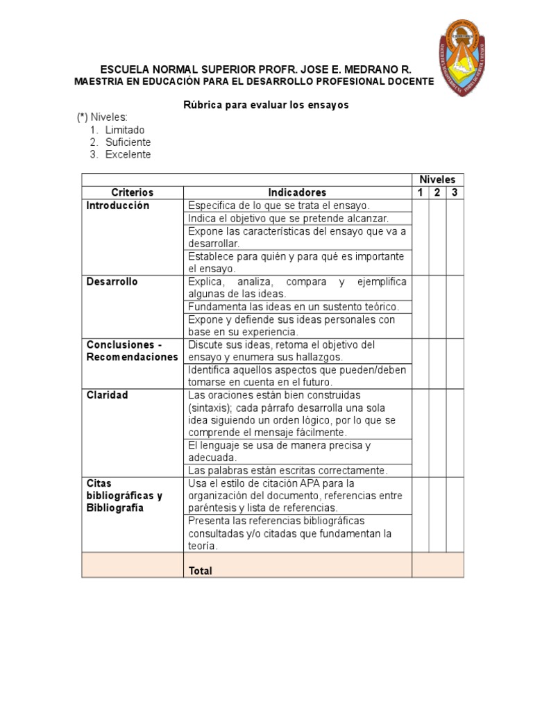 Rubrica para Evaluar Un Ensayo | PDF