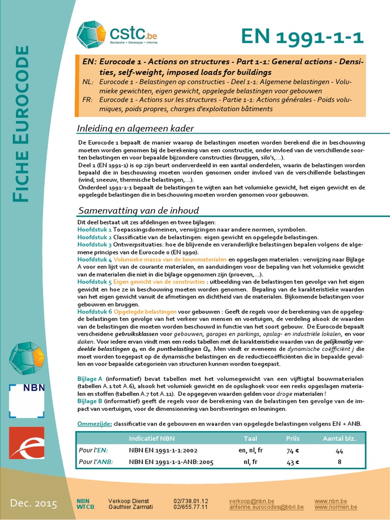 Fiche EN1991-1-1 NL PDF | PDF
