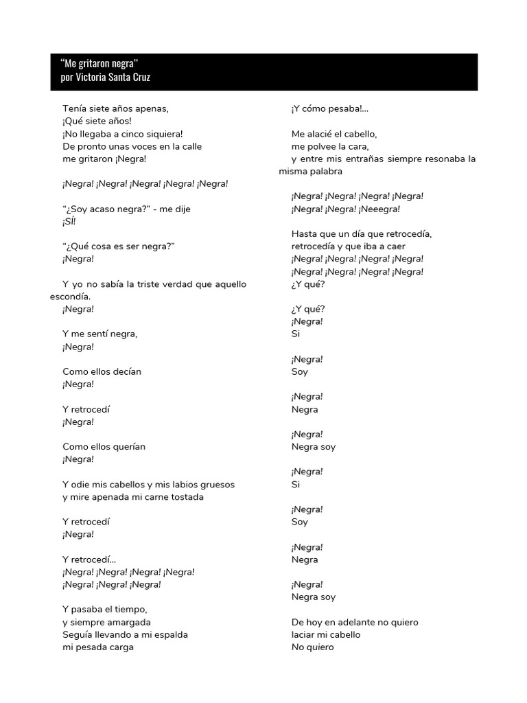"Me Gritaron Negra" - Victoria Santa Cruz | PDF