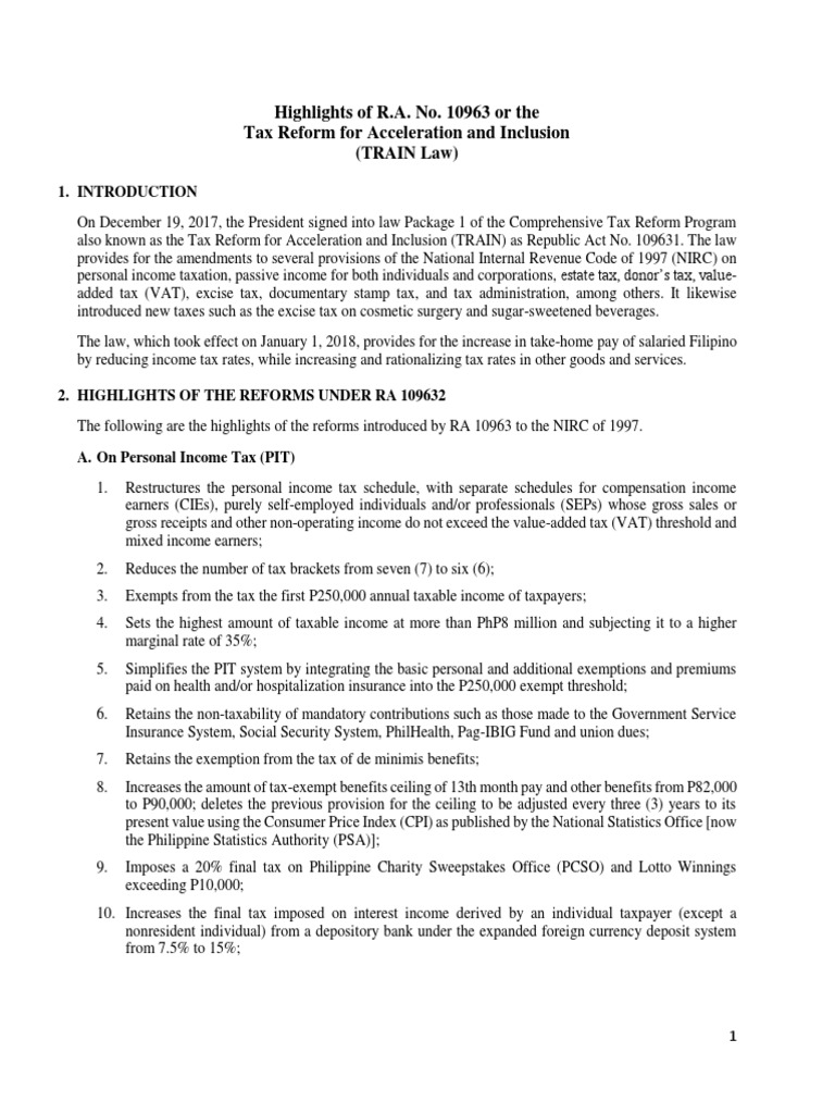Notes On TRAIN Law | Download Free PDF | Value Added Tax | Estate Tax ...