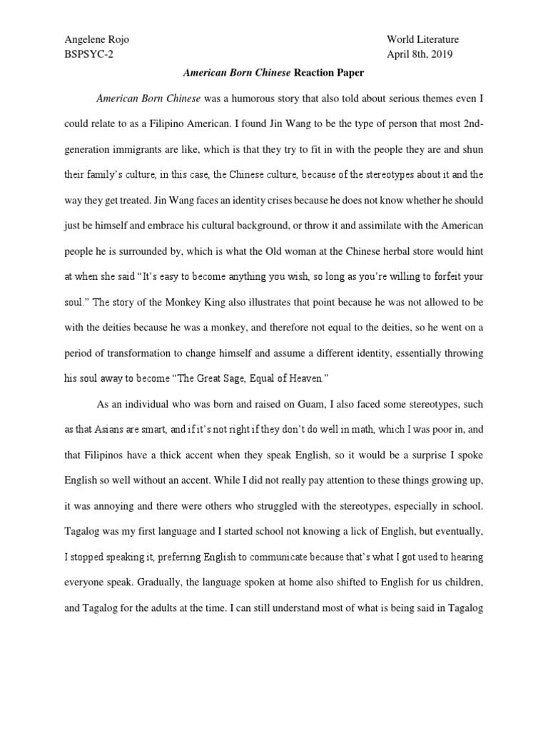 American Born Chinese Reaction Paper | PDF | Human Communication ...