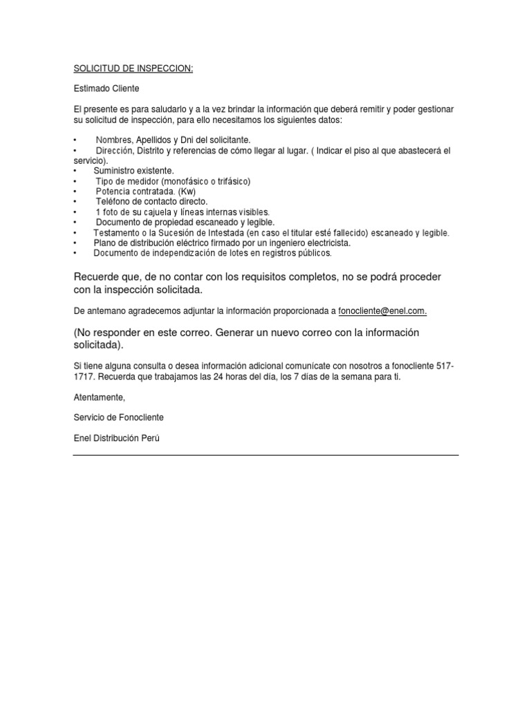 Plantilla Solicitud de Inspeccion Adicional | PDF