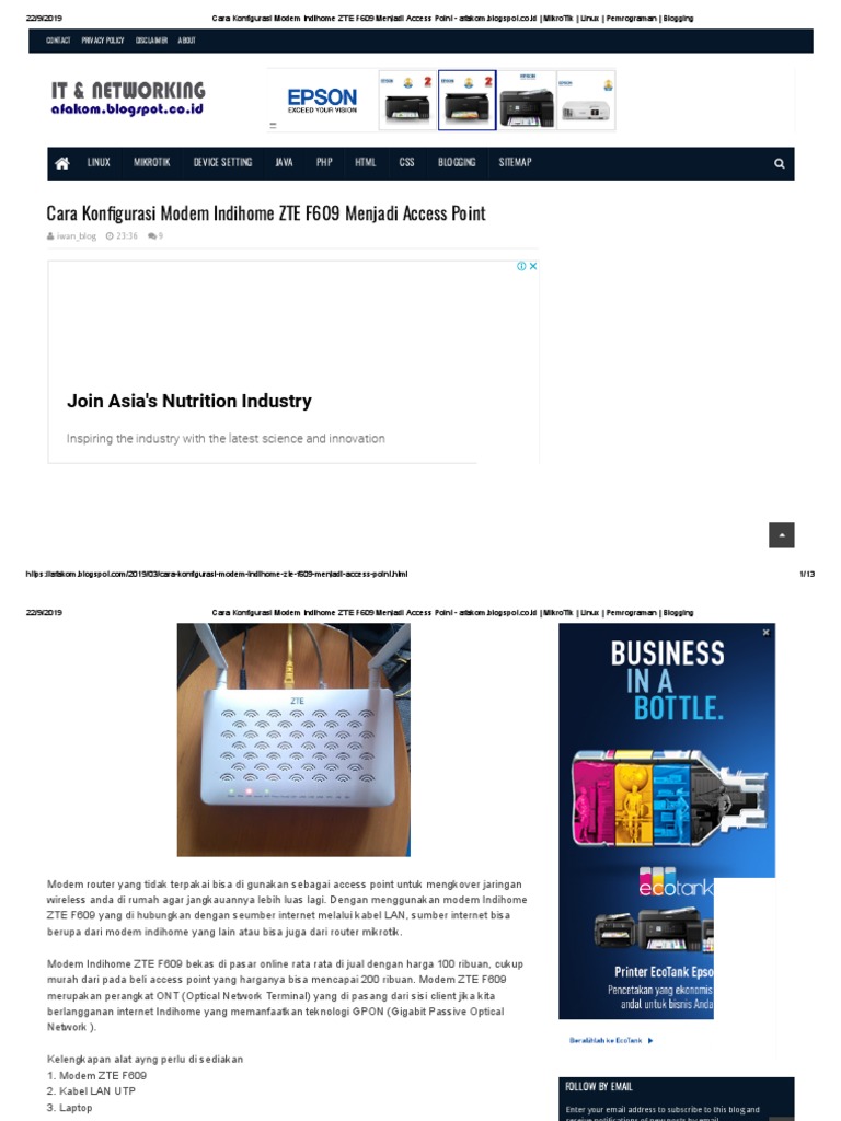 Cara Konfigurasi Modem Indihome ZTE F609 Menjadi Access Point - Afakom ...