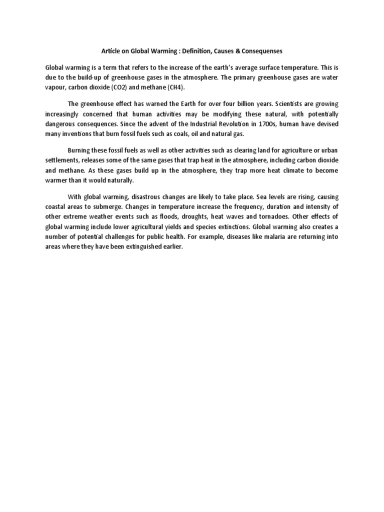 Article On Global Warming | PDF