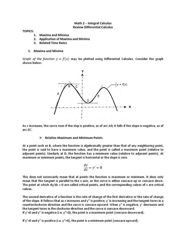 Math 2 Lesson 1 Review Applications of Difcal | PDF | Maxima And Minima | Derivative