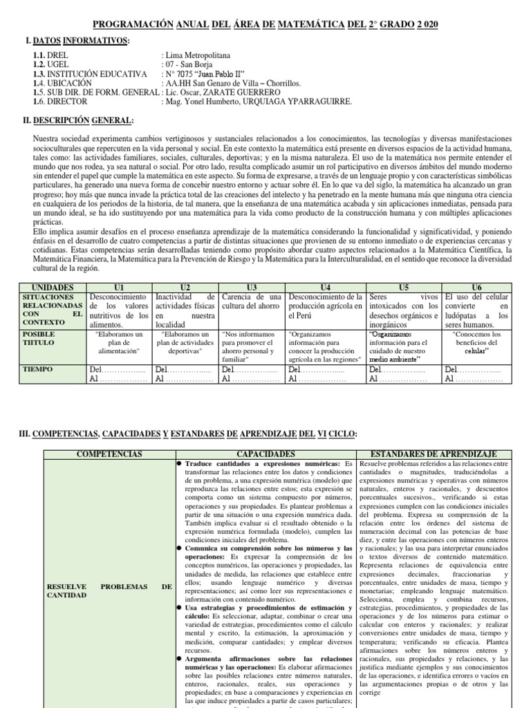 Mat2-Programacion Anual | PDF | Números | Ecuaciones
