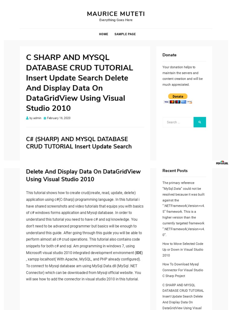 C# (SHARP) AND MYSQL DATABASE CRUD - Insert, Update, Search, Delete and Display Data On ...
