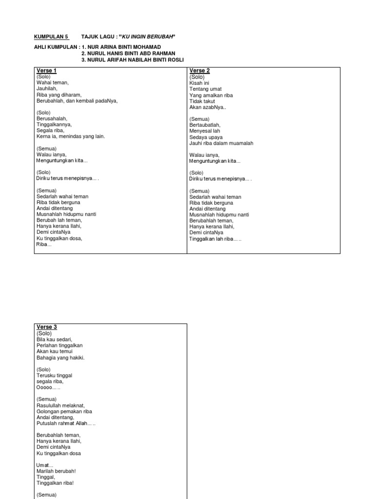 Lirik Lagu Riba | PDF
