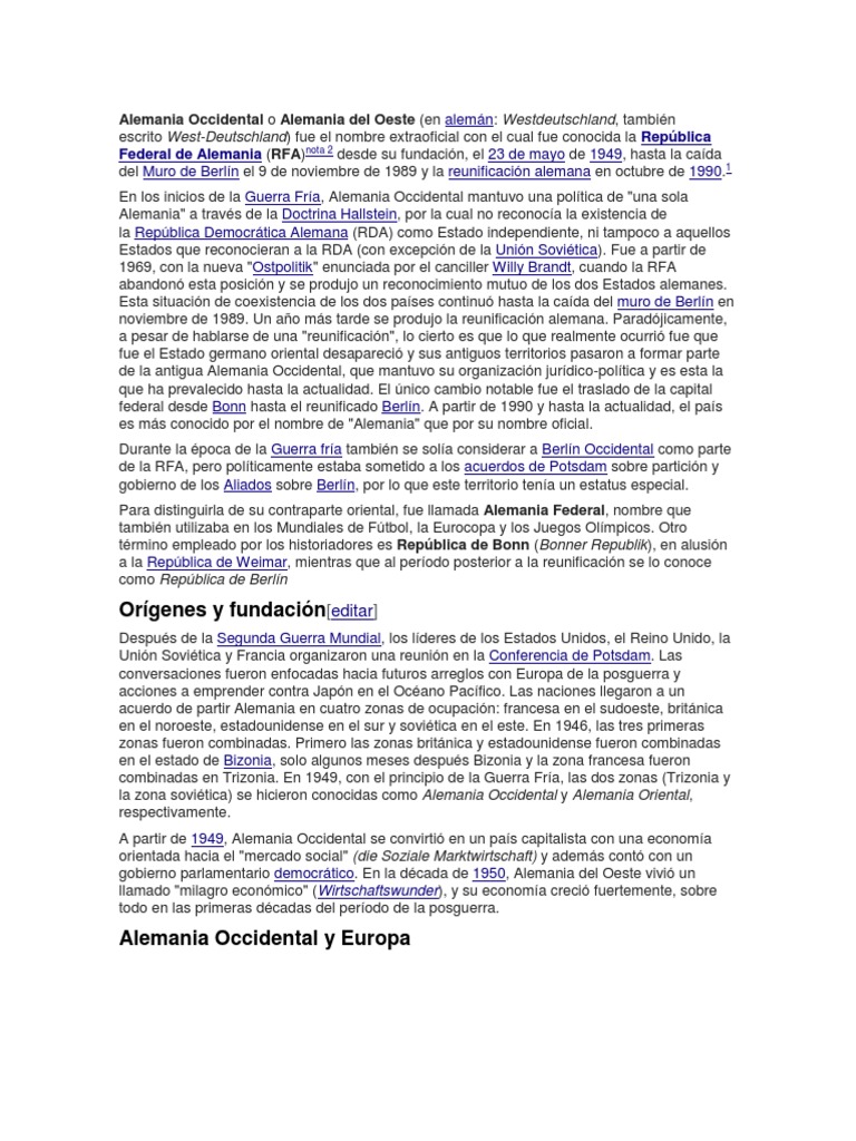 Historia de Alemania Federal (1949-1990) | PDF | Alemania occidental ...