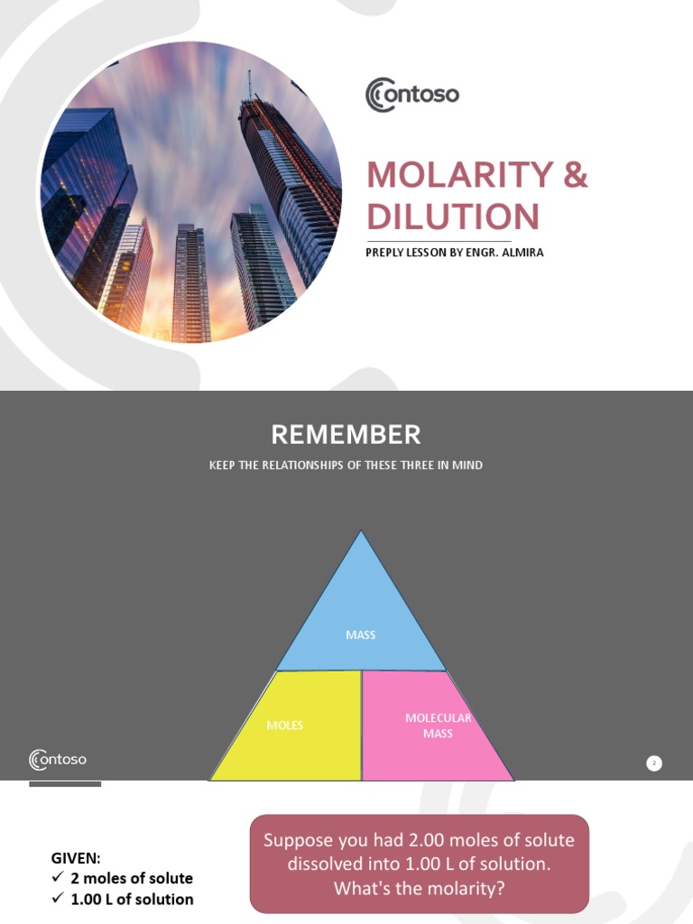 Concentration (Molarity&Dilution) Calculations | PDF | Molar ...