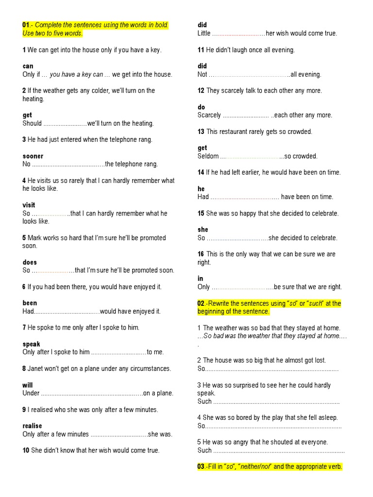 Emphatic Structures Exercises Inversions Cleft Fronting | PDF