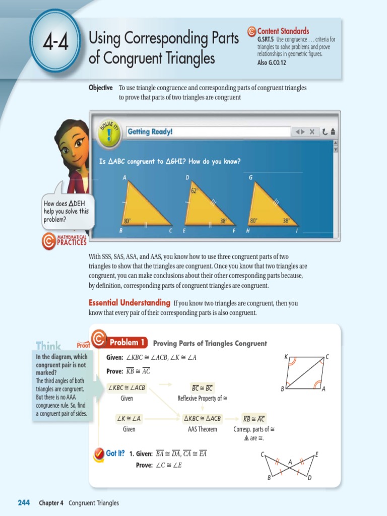 Lesson 4-4 Using Corresponding Parts of Congruent Triangles | PDF ...