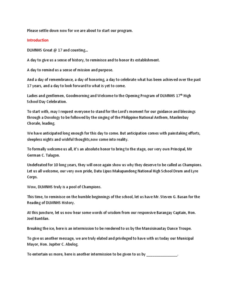 Opening Program Script | PDF