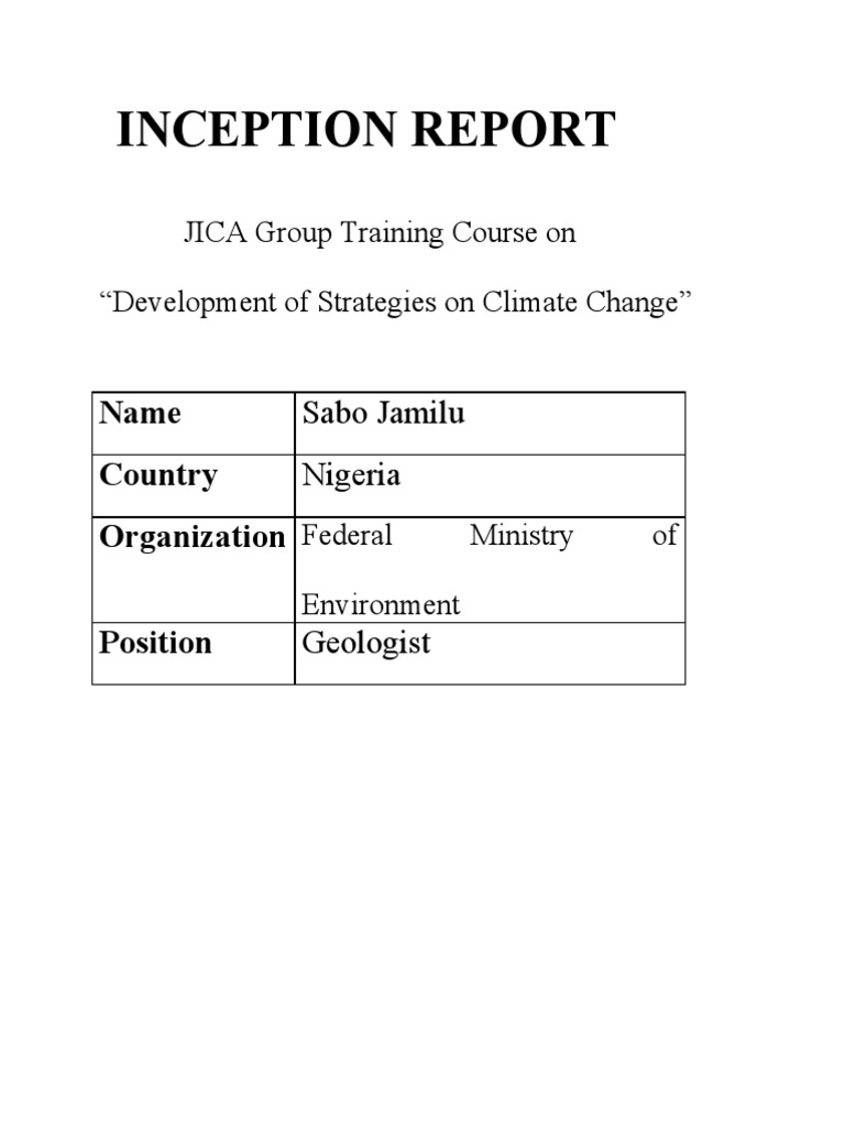 Inception Report: Name Country Organization Position | PDF | Clean ...