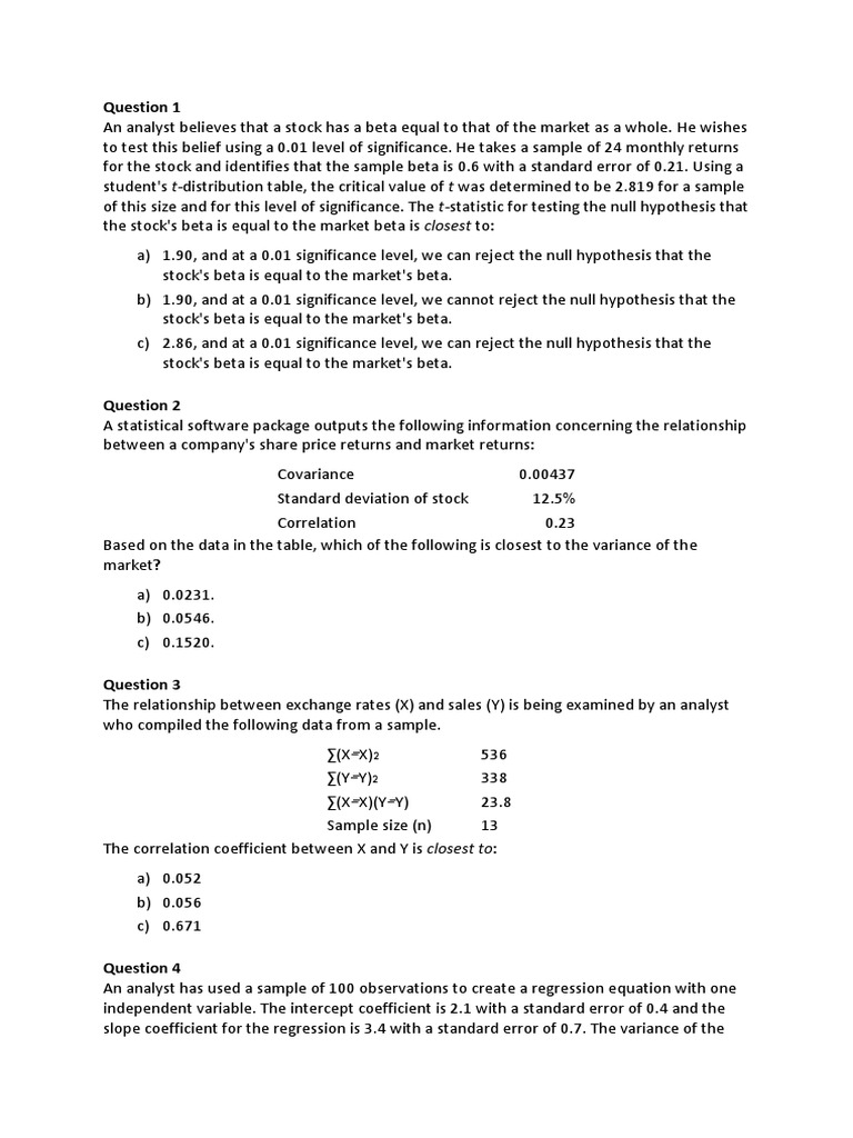 R04 Introduction To Linear Regression Pdf Errors And Residuals Regression Analysis 