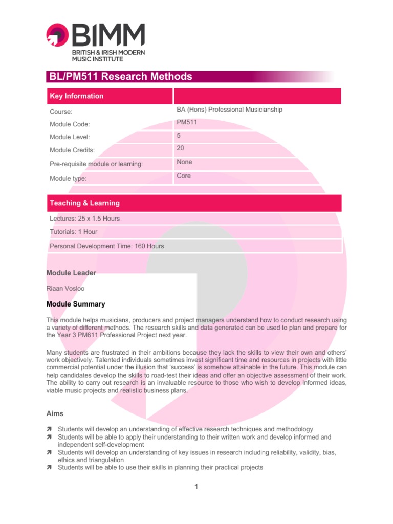 PM511 Research Methods Module Guide | PDF | Educational Assessment | Critical Thinking