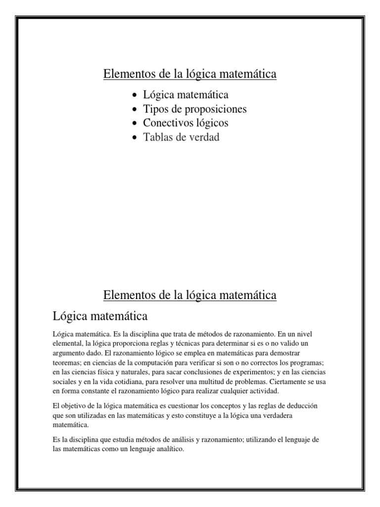 Elementos de La Lógica Matemática | PDF | Proposición | Enseñanza de ...