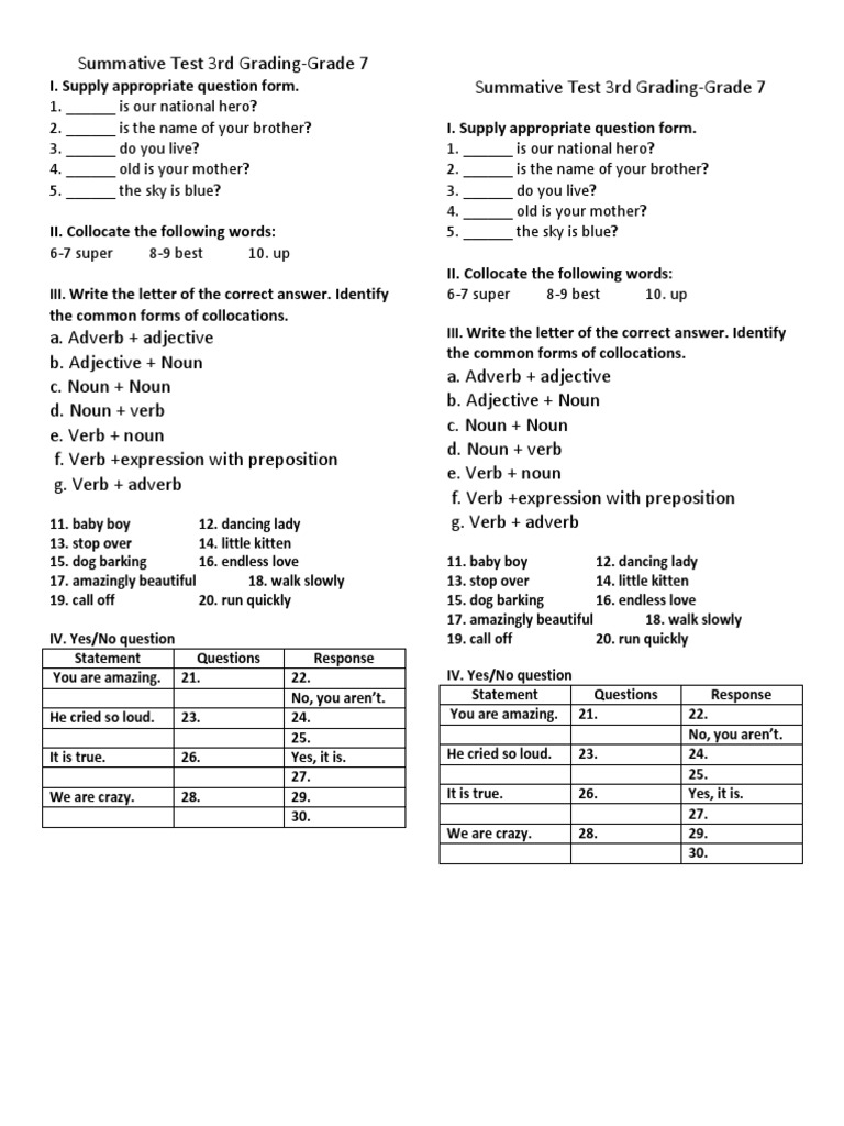 Summative Test 3rd Grading | PDF | Adverb | Verb