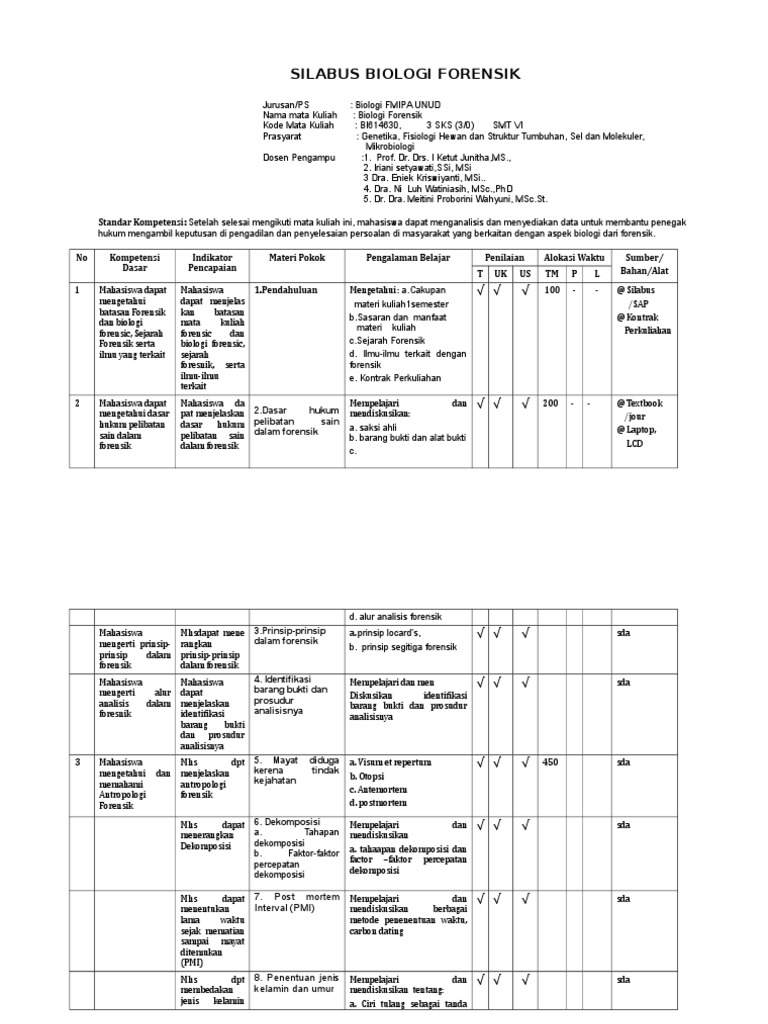 Silabus SAP Kontrak Biologi Forensik Junitha | PDF
