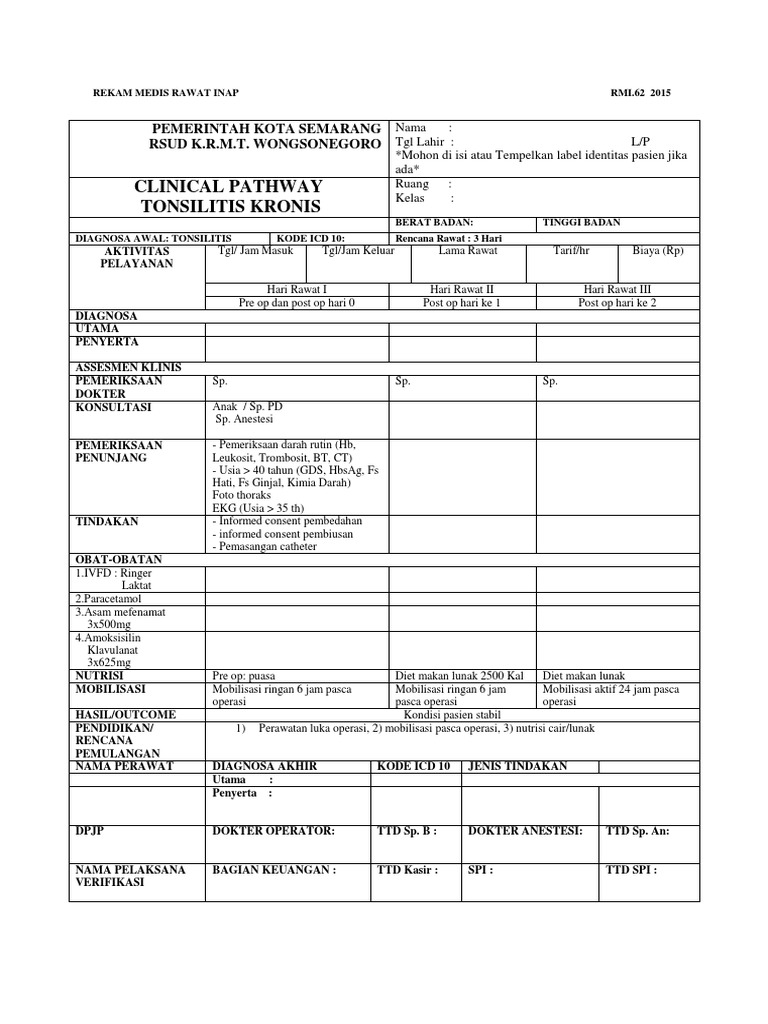 Clinical Pathway Tonsilitis Kronis | PDF