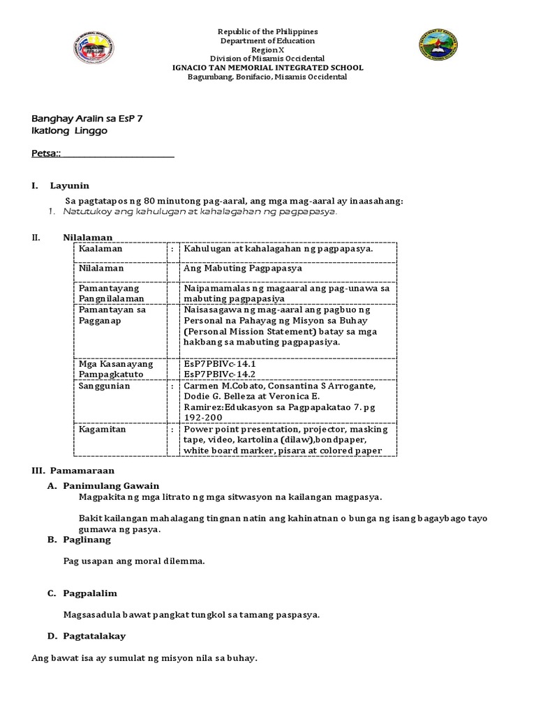 Lesson Plan ESP 7 | PDF