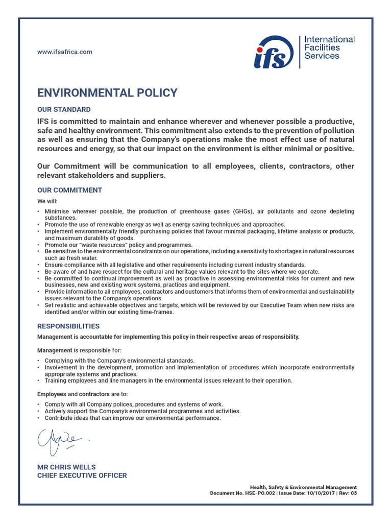 Ifs Environmental Policy | PDF | Environmental Policy | Nature