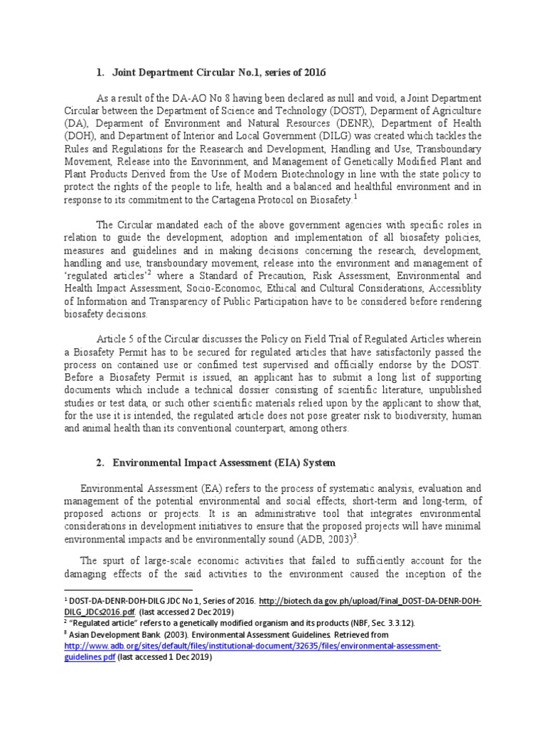 Joint Department Circular No | PDF | Environmental Impact Assessment ...