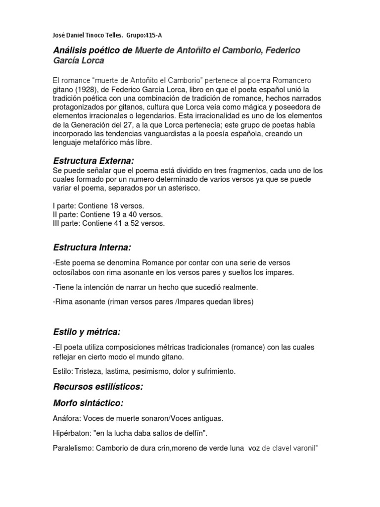 Análisis de "Muerte de Antoñito el Camborio" | PDF