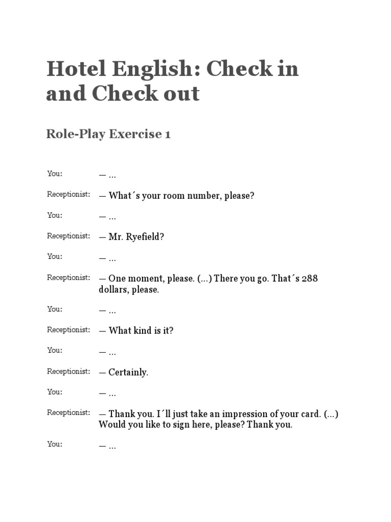 Hotel English - ROLE PLAY | PDF