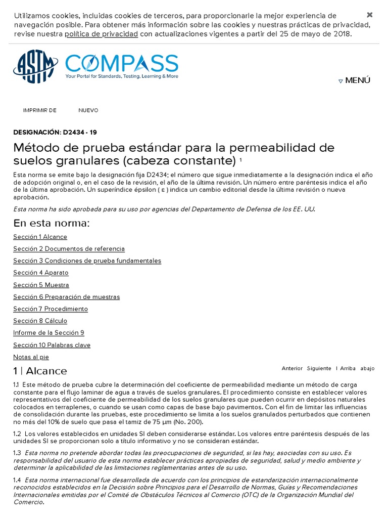 D2434-19 Permeabilidad A Carga Constante PDF | PDF | Densidad ...