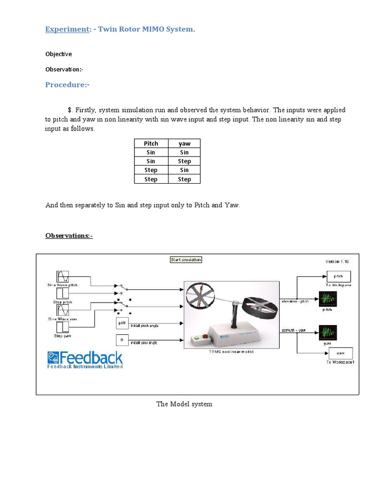 Twin Rotor Mimo System v1.1 | PDF