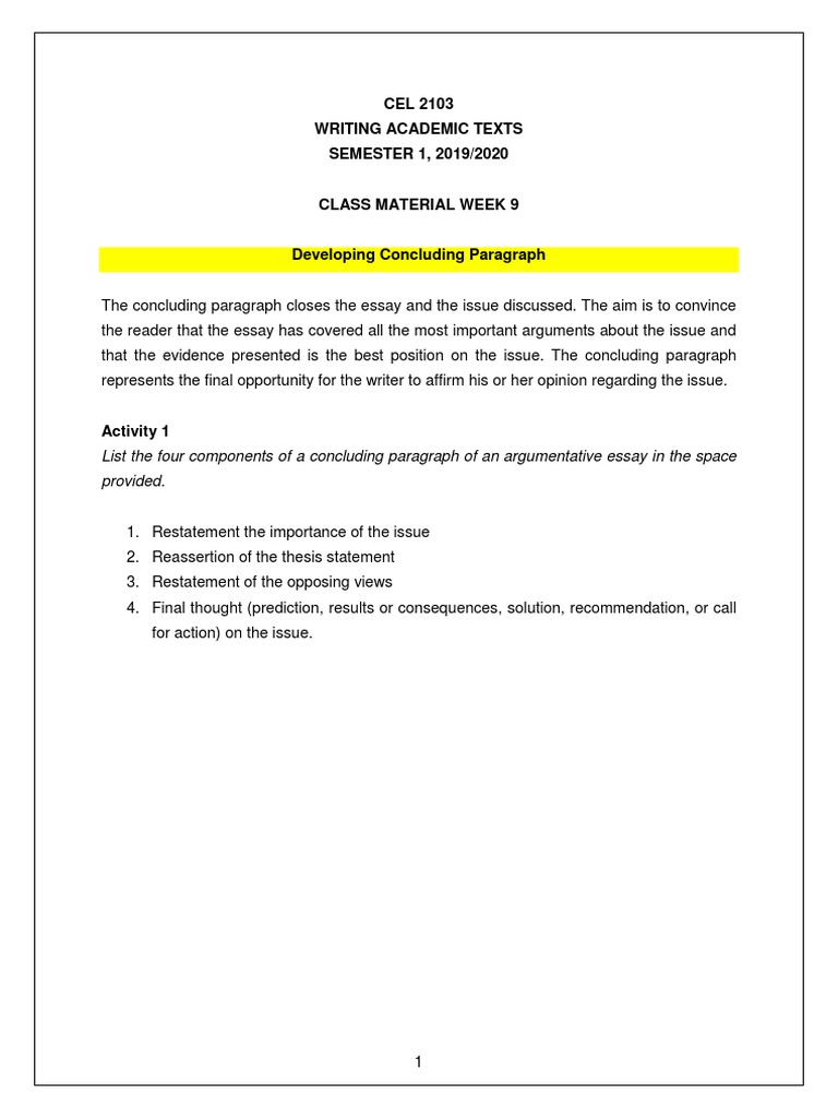 Components of a Concluding Paragraph | PDF | Single Parent | Essays
